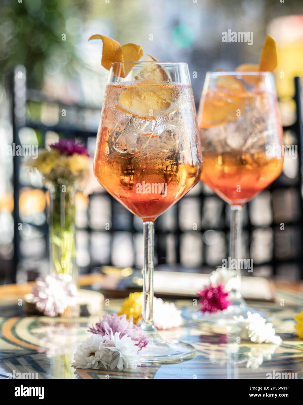 Two glasses of spritz cocktail served at the cafe Stock Photo - Alamy