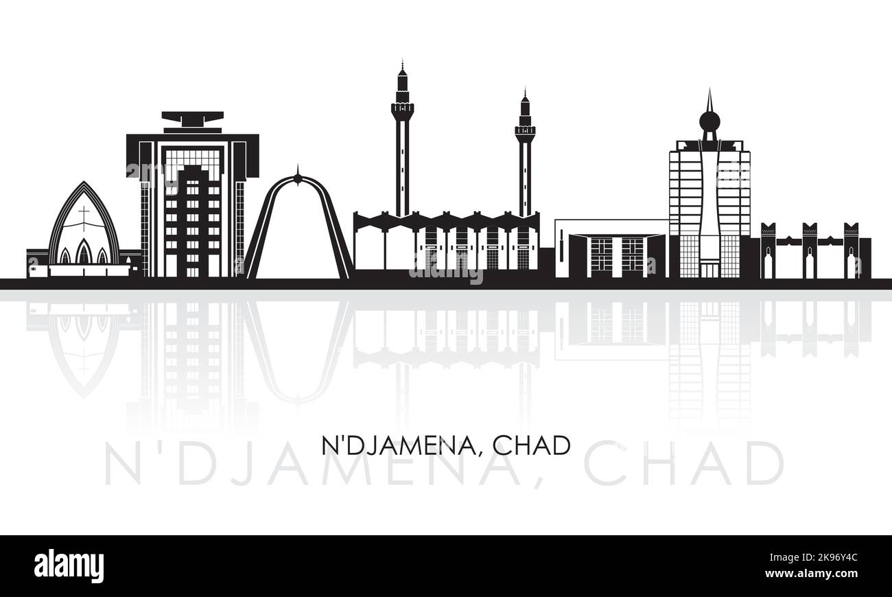 Silhouette Skyline panorama of city of N'djamena, Chad - vector ...