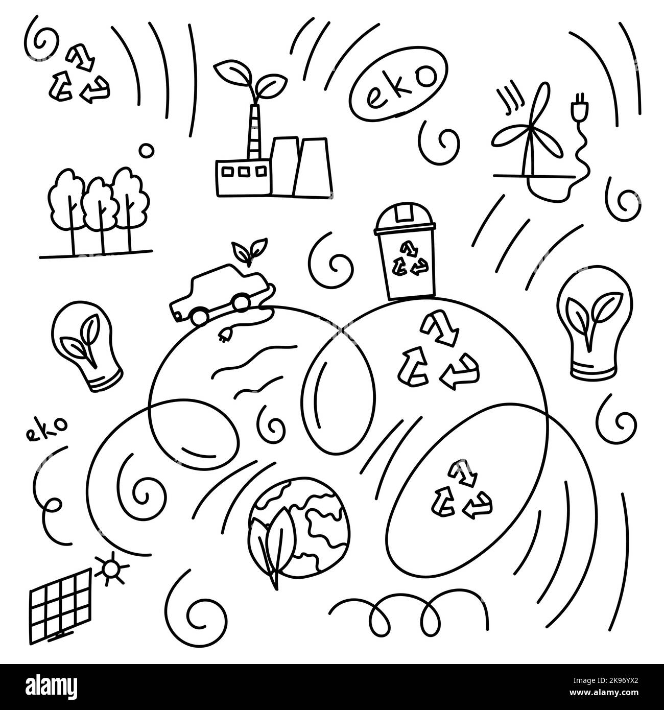 Doodle outline ecology environment Cut Out Stock Images & Pictures - Alamy
