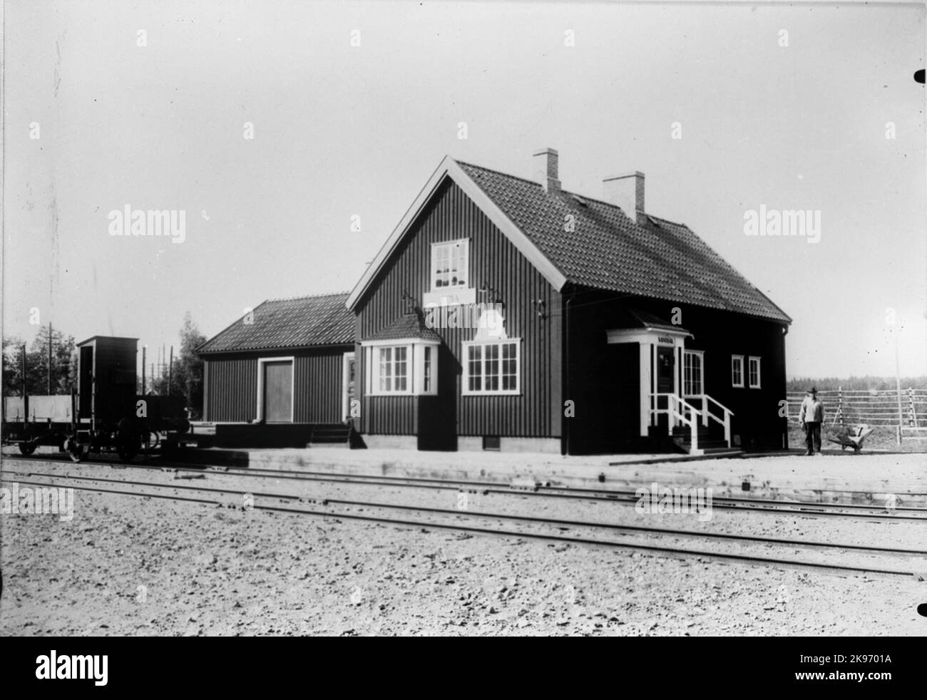 Station stop built in 1904. One -storey station house in wood combined ...
