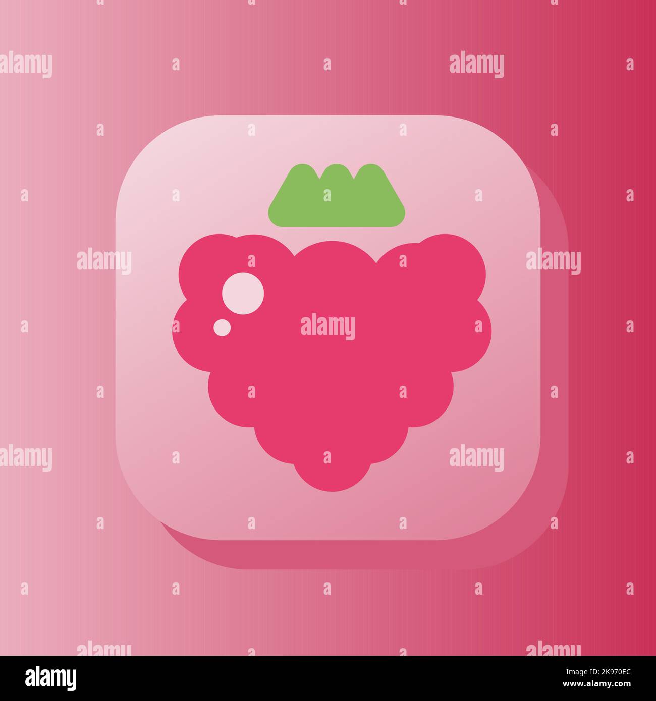 Raspberry fruit square button outline icon, pink berry. Healthy ...