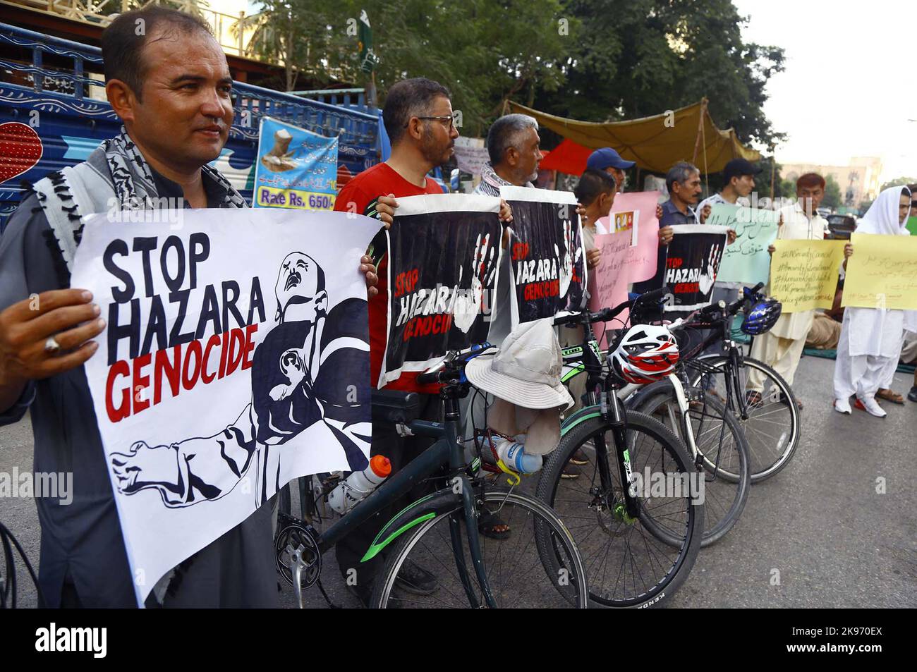 Hyderabad, Pakistan, October 26, 2022, Members of Hazara Community are ...