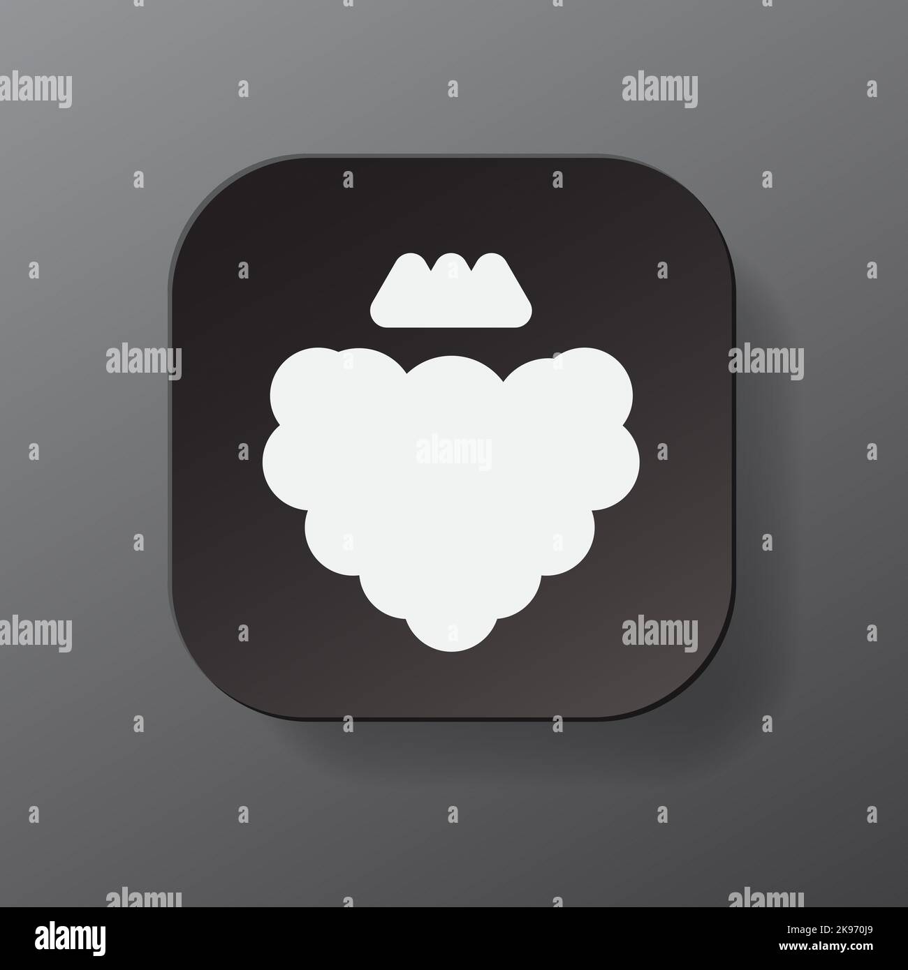 Black square button with raspberry fruit outline icon, white berry on ...