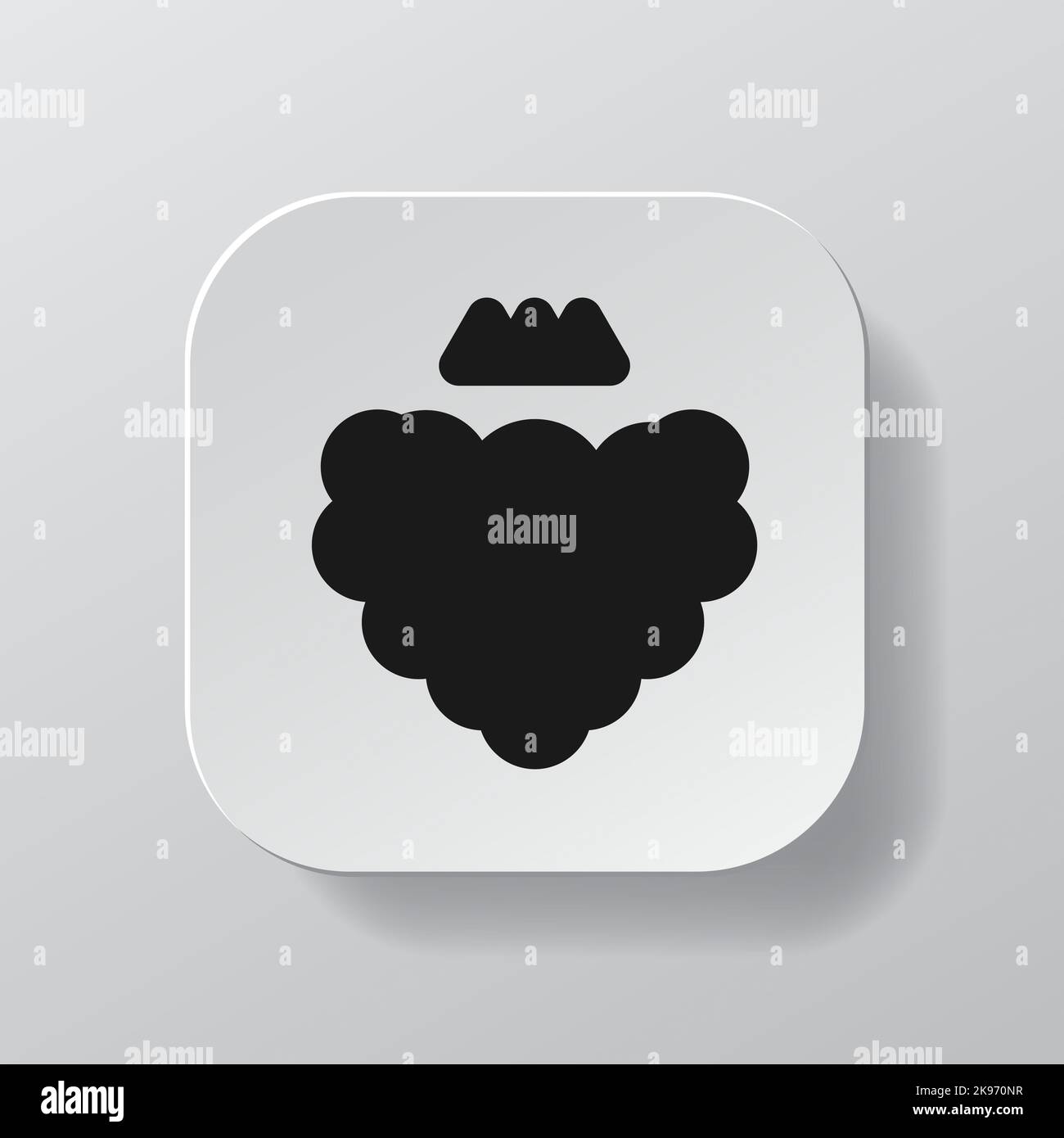 White square button with raspberry fruit outline icon, black berry on ...