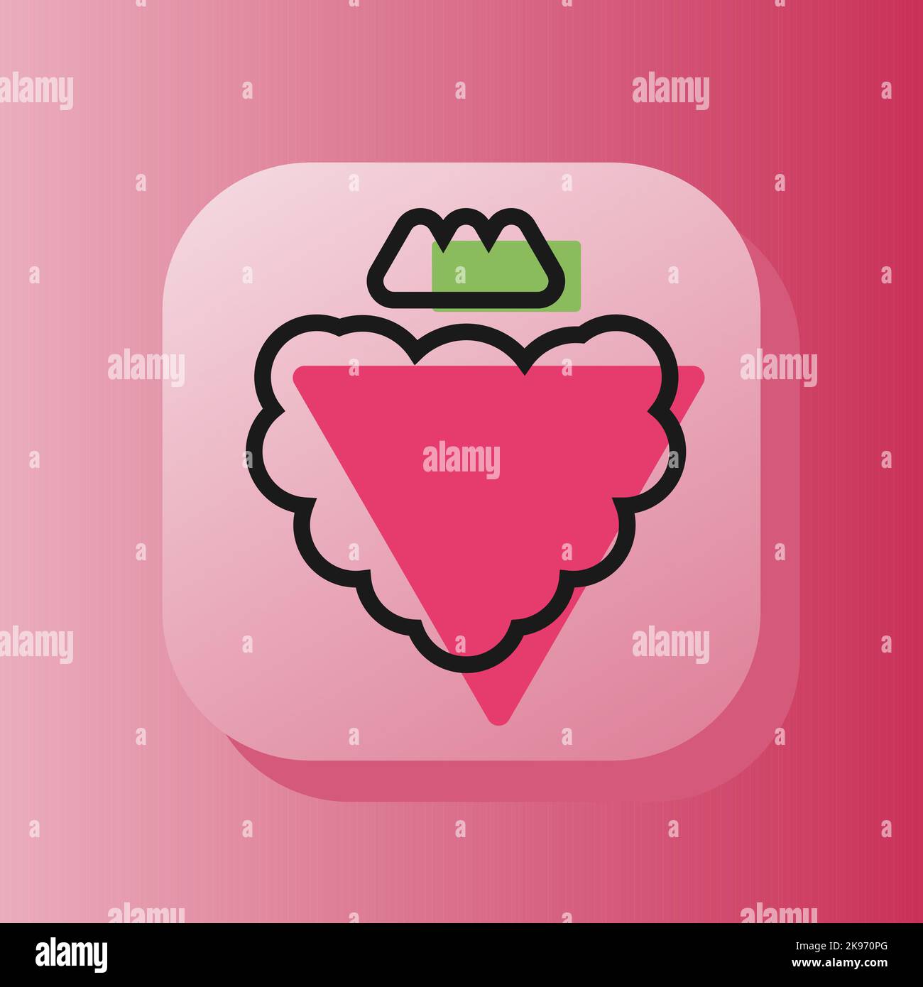 Square button raspberry fruit outline icon, pink berry. Flat symbol ...