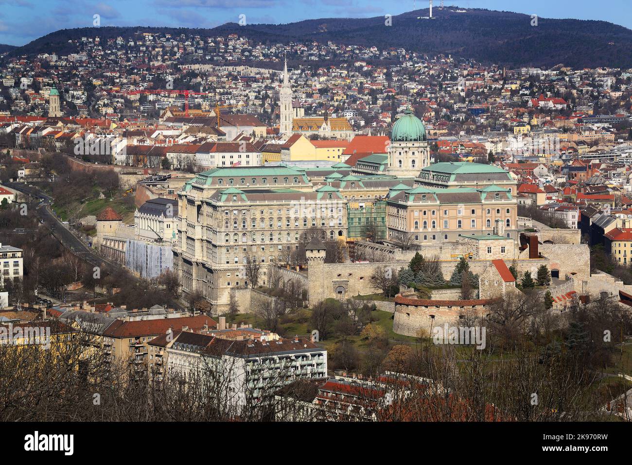 An aerial view of Budapest, Hungary with old medieval buildings and ...