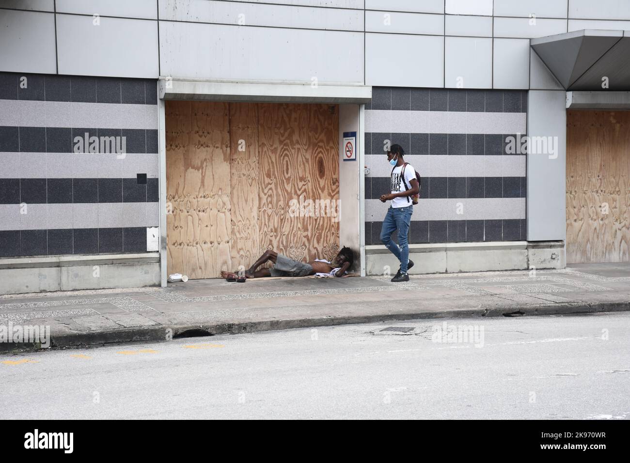 Homeless man taking a rest in bridgetown barbados hi-res stock ...