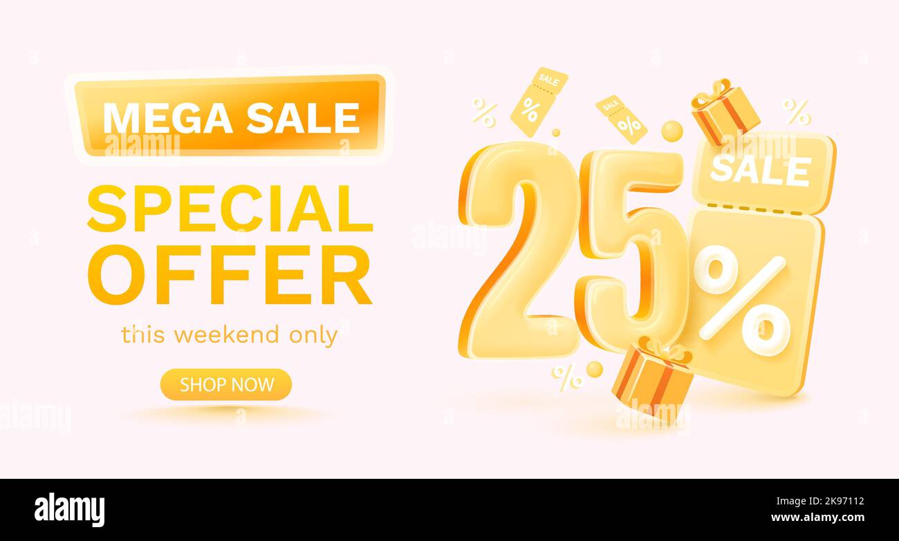 25 percent Special offer mega sale, Check and gift box. Sale banner and ...
