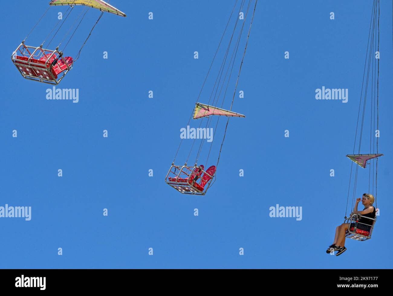 Middleburg, Netherlands - August 2022: People enjoying a ride on a tall ...