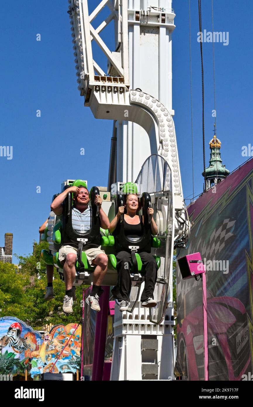 Middleburg, Netherlands - August 2022: People enjoying a ride on a tall ...