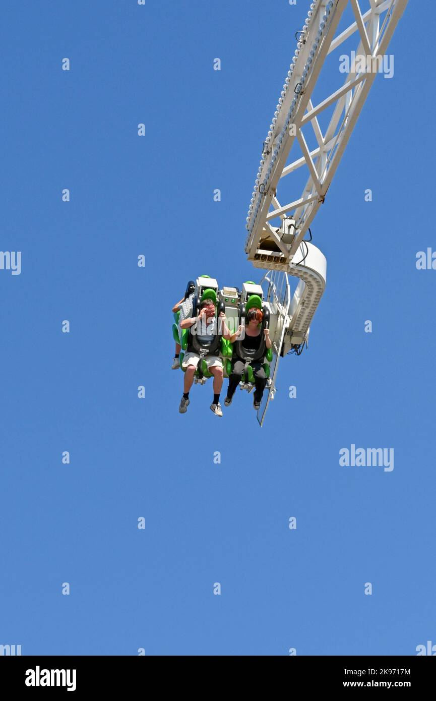 Middleburg, Netherlands - August 2022: People enjoying a ride on a tall ...