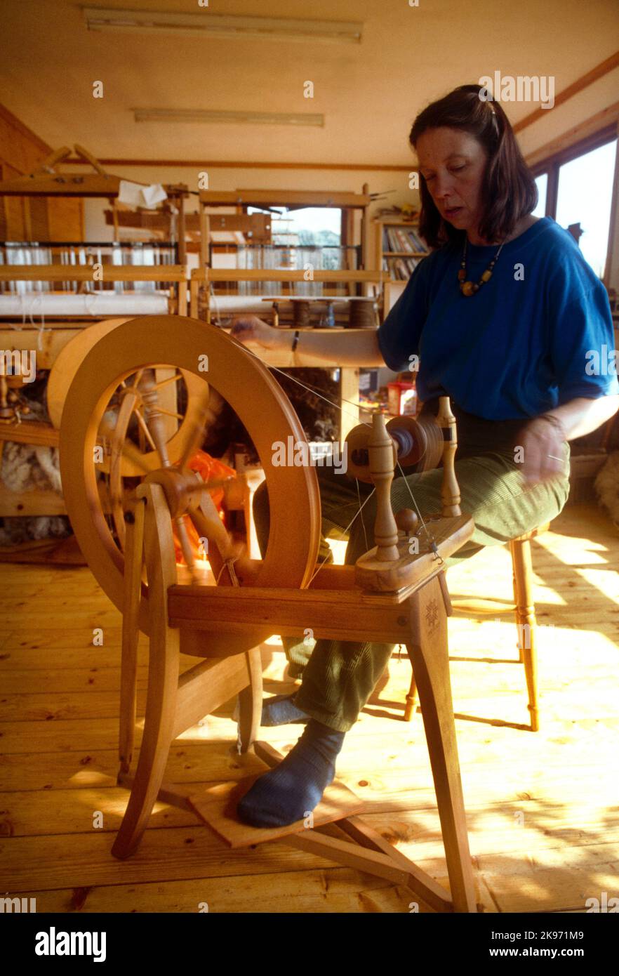 Foula Shetlands Scotland woman Spinning Wool using a Spinning Wheel ...