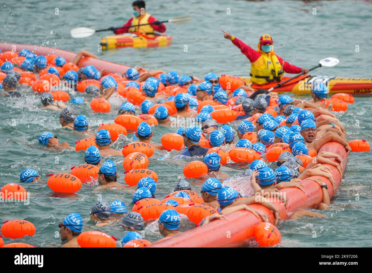 Participants at the starting point of Cross Harbour Swim Race at Golden ...