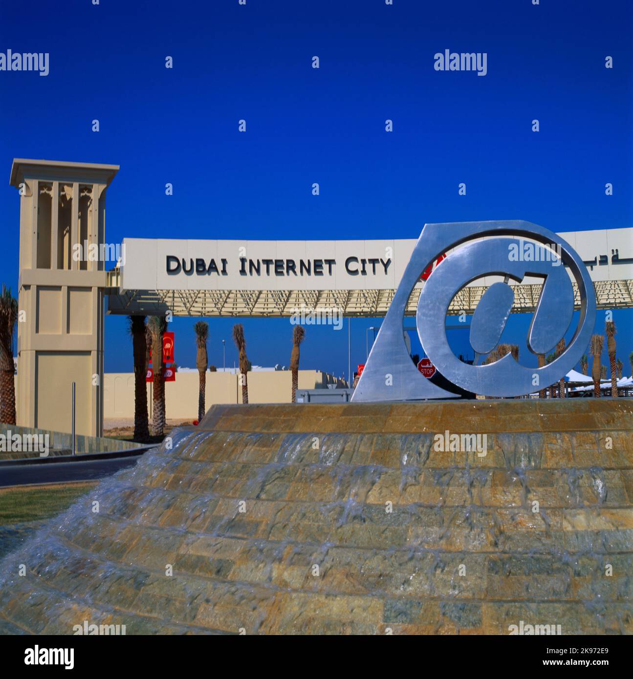 Dubai UAE Internet City Sign & Fountain with Asperand Symbol Stock ...