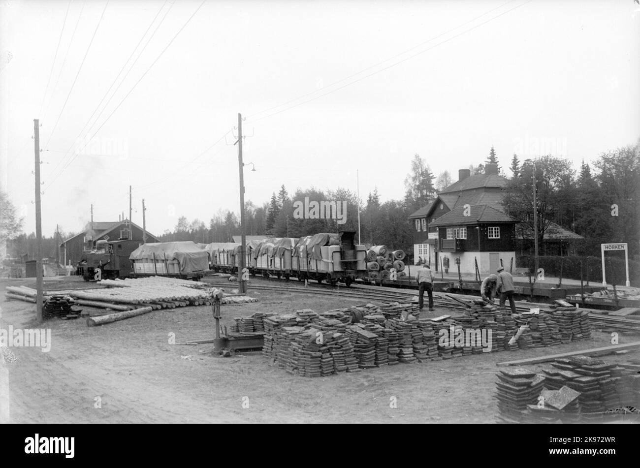 SVJ train, at Hörken station. Säfsnäsverken's own narrow -gauge mill ...