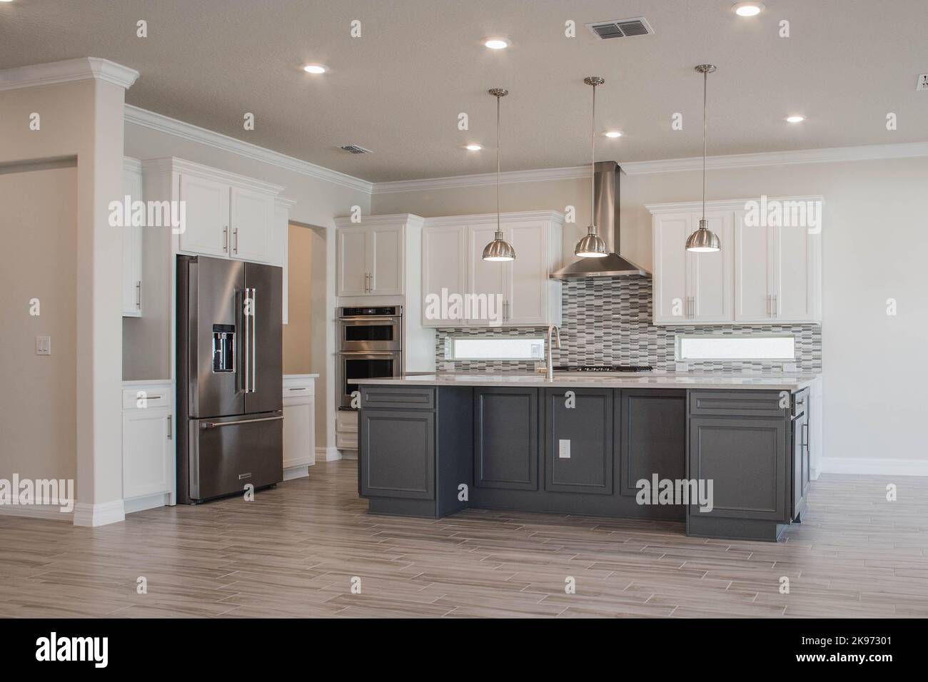 A modern interior of a kitchen in pastel colors Stock Photo - Alamy