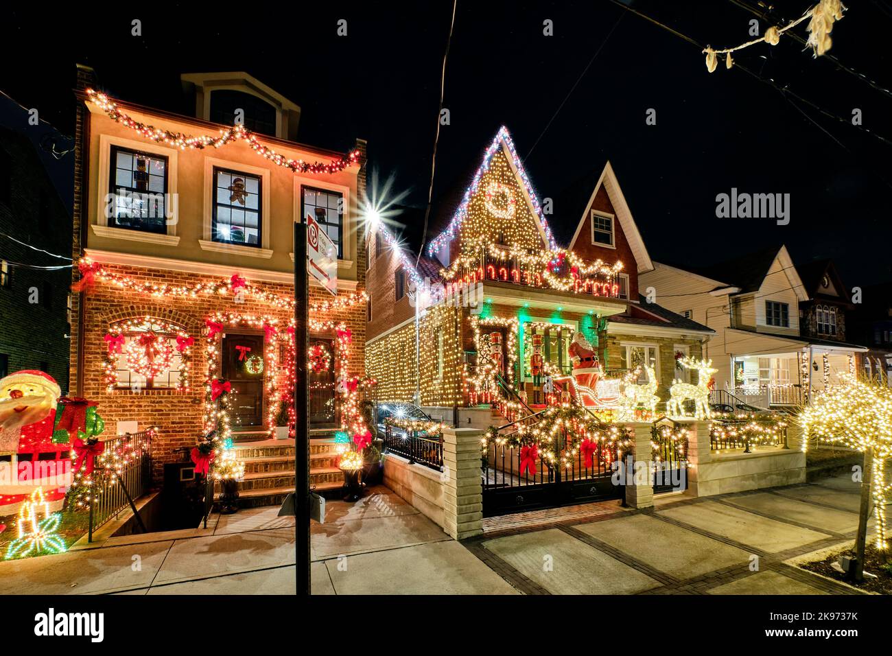 The Dyker Heights Christmas lights at night in Brooklyn, New York Stock ...
