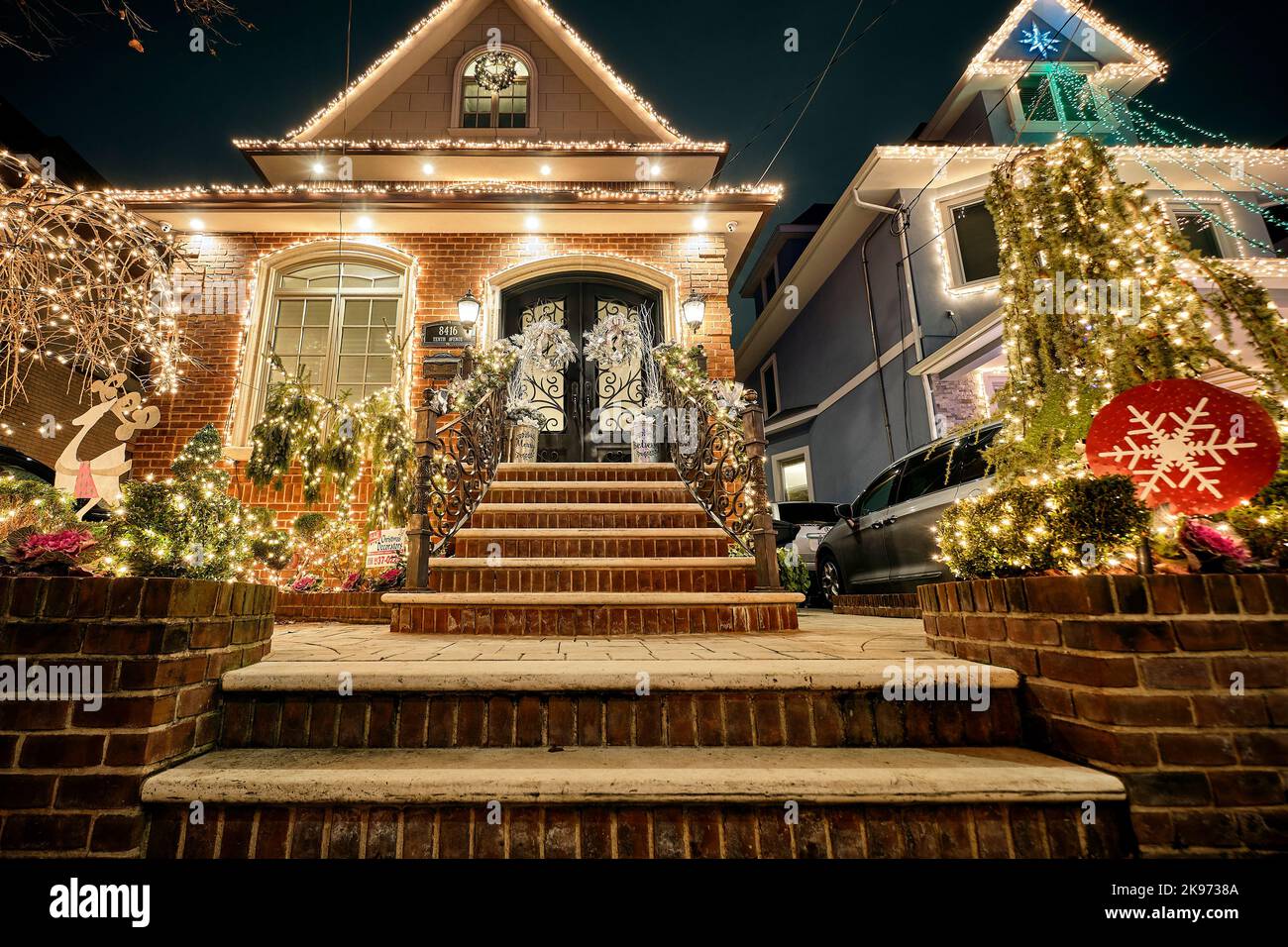 The Dyker Heights Christmas lights at night in Brooklyn, New York Stock ...