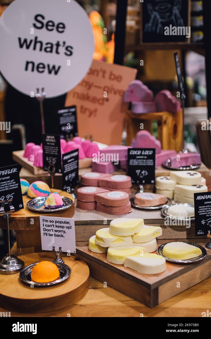 A colorful soap display in downtown Seattle Lush cosmetics retail store ...