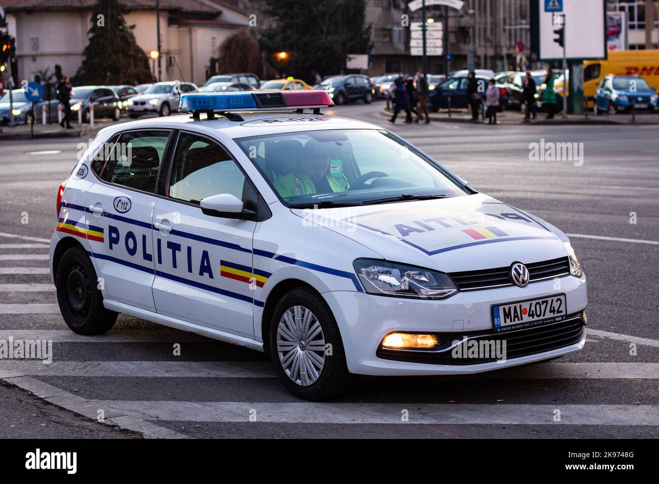 Romanian Police Car (Politia Rutiera) in Bucharest traffic, Romania ...