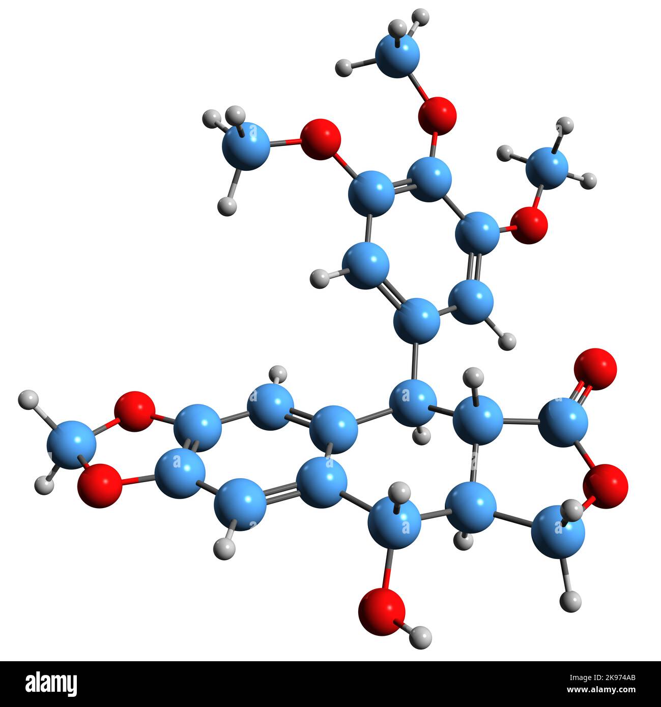 3D image of Podophyllotoxin skeletal formula - molecular chemical ...