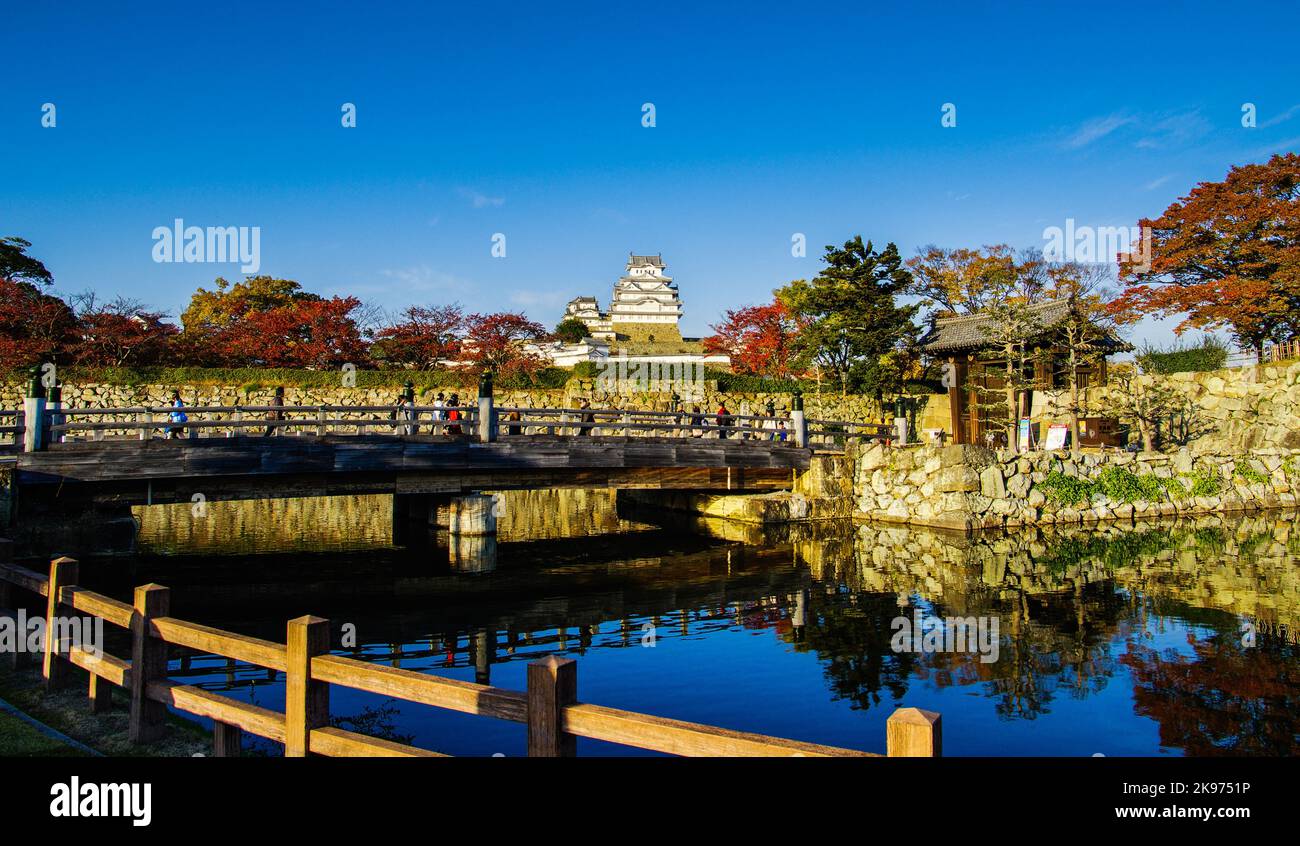 A beautiful view of the Sakuramon-bashi Bridge in Himeji, Japan Stock ...