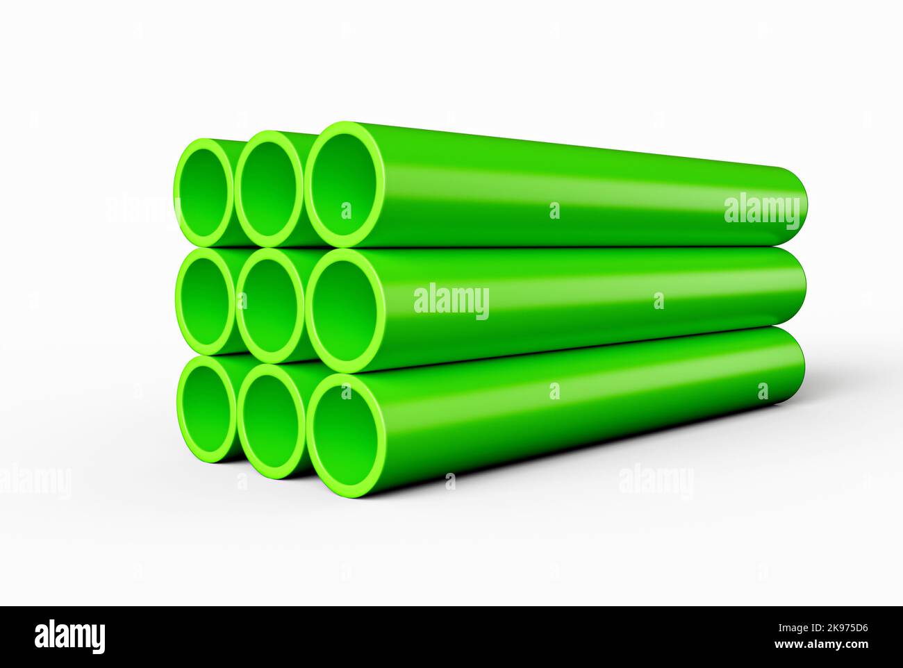 Green PVC pipes Stacked isolated on white background, 3d illustration ...