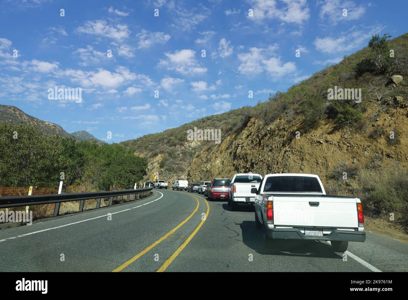 A traffic jam on rural mountain road in southern California Stock Photo ...