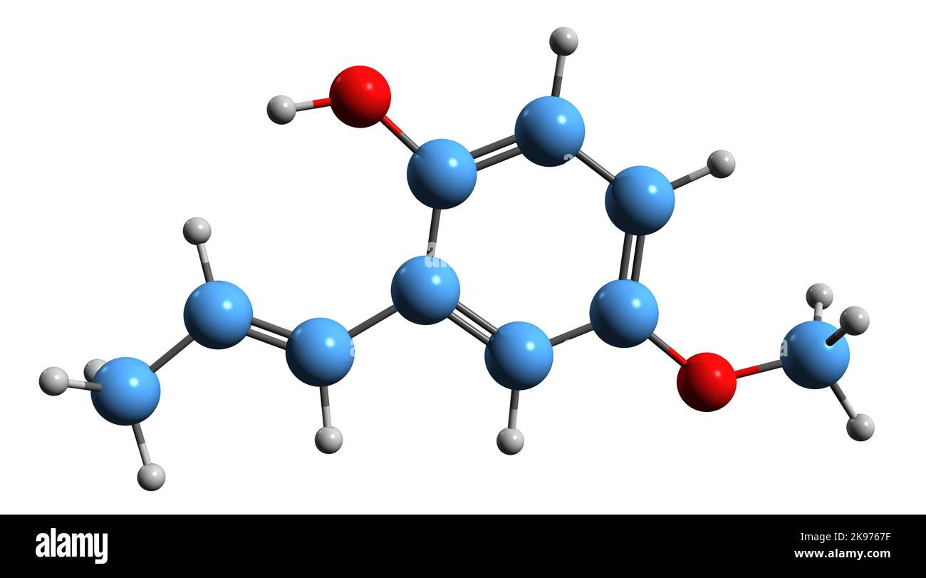 3D image of Pseudoisoeugenol skeletal formula - molecular chemical ...