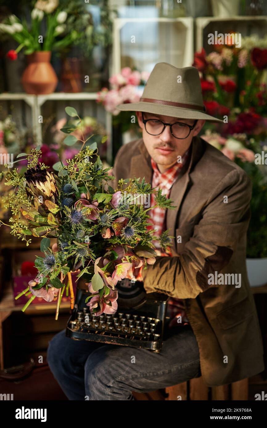 Tired or thinking emotion. Attractive caucasian male person in ...