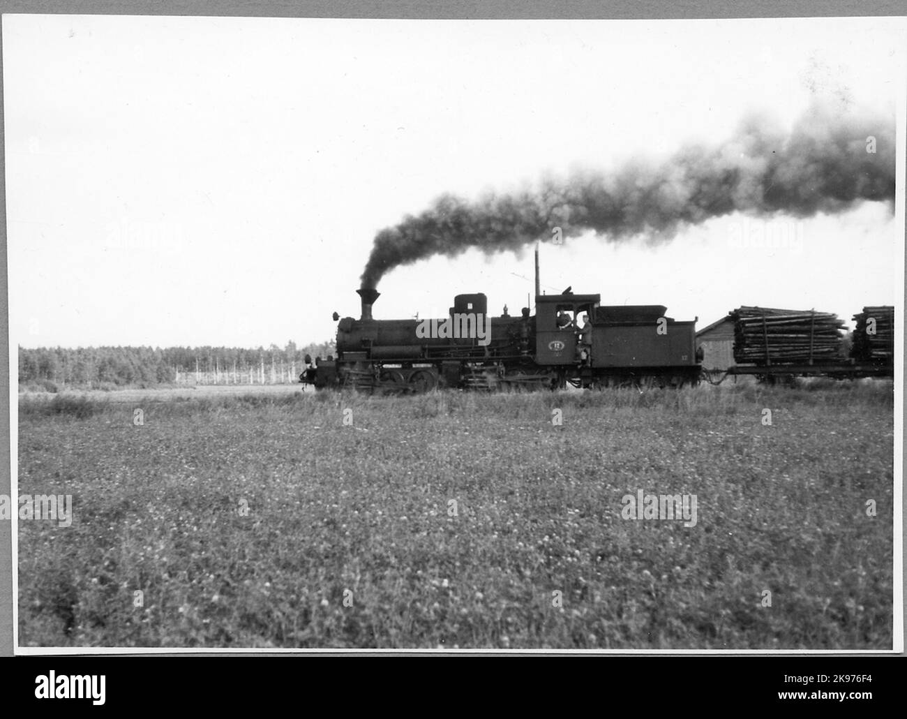 Loaded timber trains on the line between Östby and Ockelbo near Östby ...