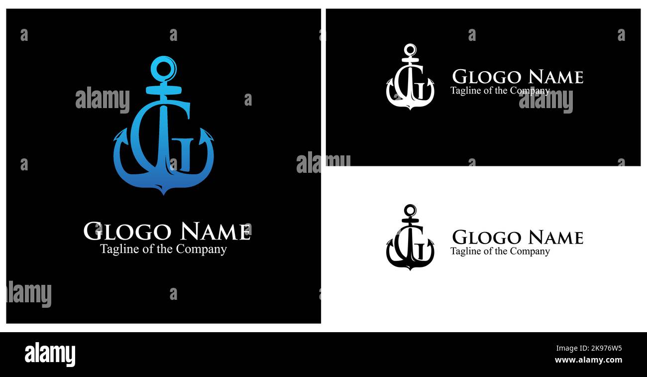 G custom anchor logo. initial G custom text in achor logo vector ...
