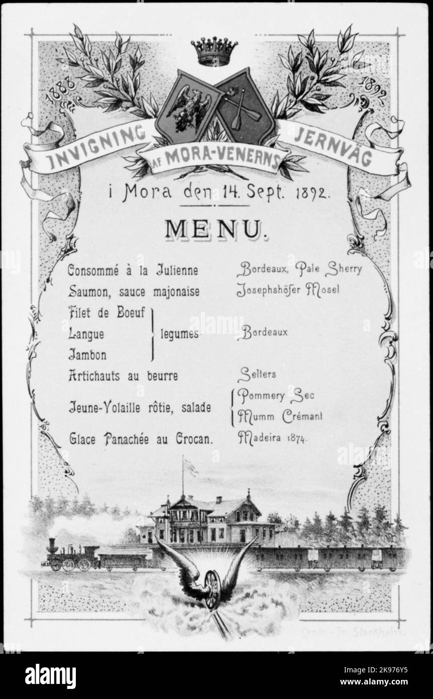 Food slip from the inauguration of Mora - Vänern's railway, MVJ Stock ...