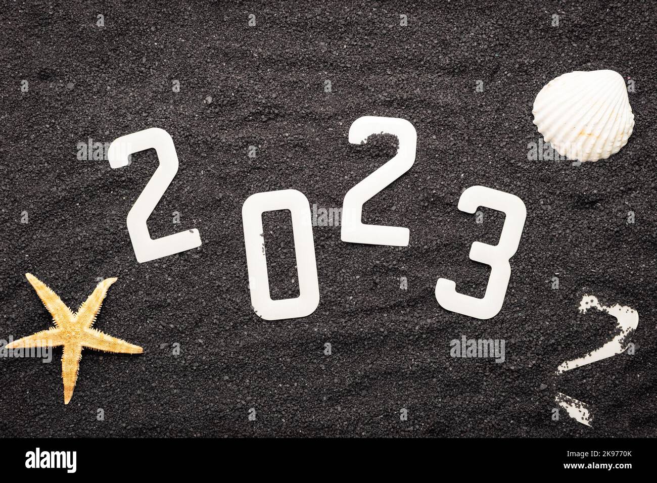 Happy New Year 2023 concept with a shell and a starfish. Winter ...