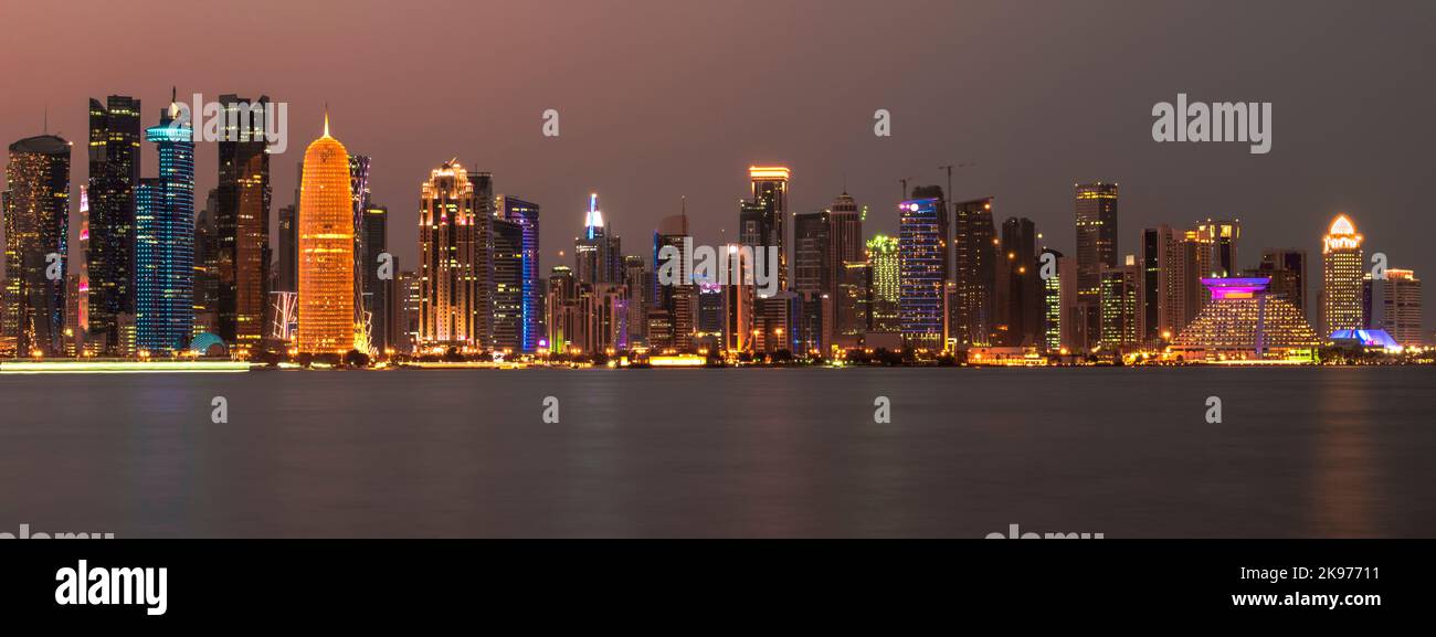 Doha, Qatar- December 23,2019 : Night view of Skyline, Doha's Financial ...