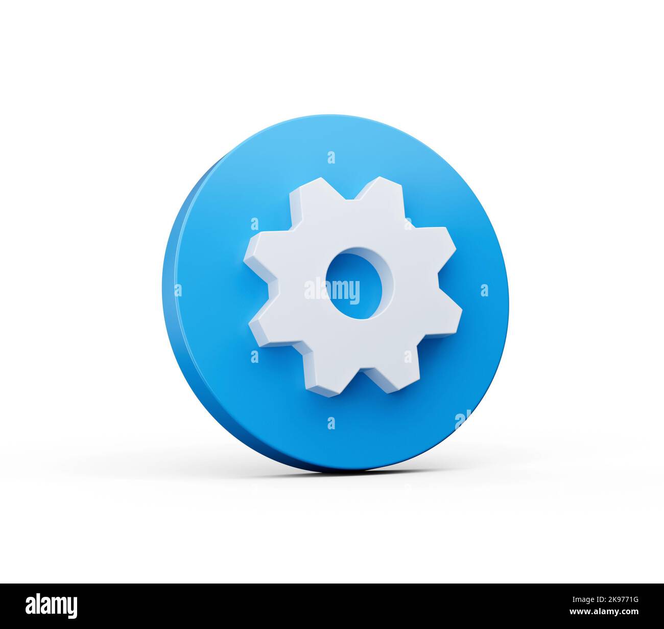 Setting icon Gear or Cog 3d isolated on white background. Blue Round ...