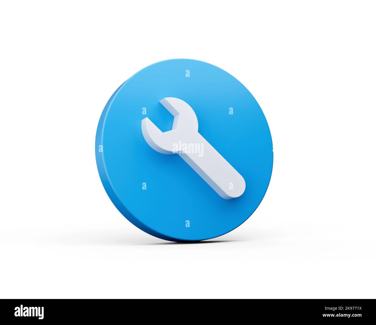 Wrench icon 3d isolated on white background. Blue Round shape Web ...