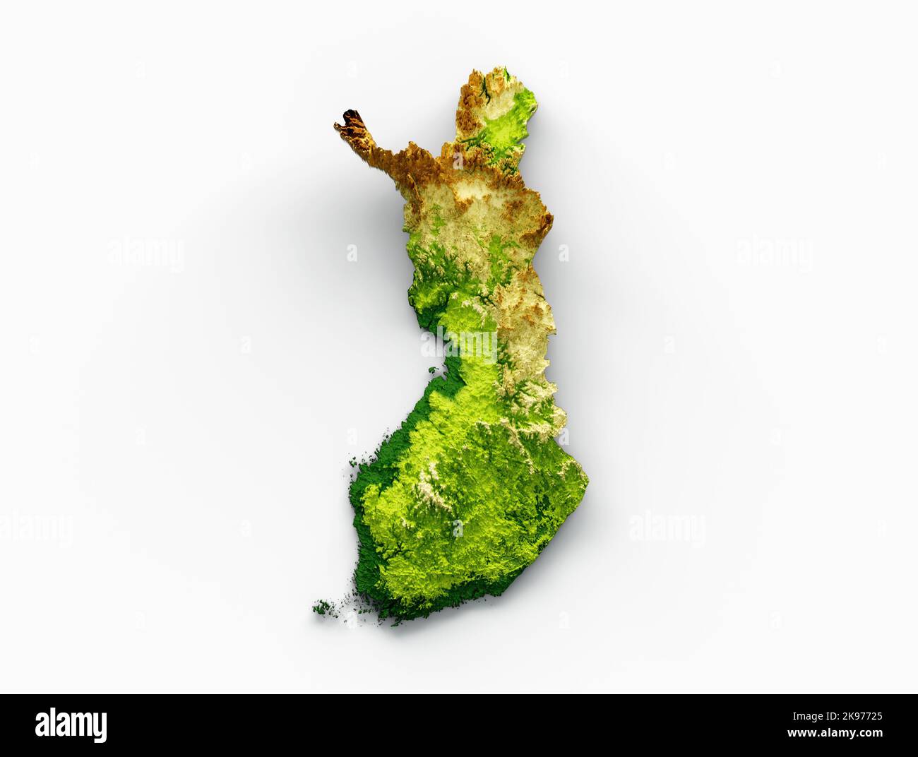 Finland Map Shaded relief Color Height map on White Background 3d ...