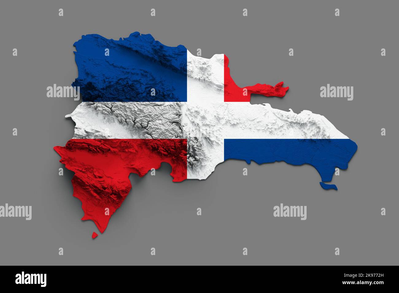 Dominican Republic Map Flag Shaded relief Color Height map on white ...