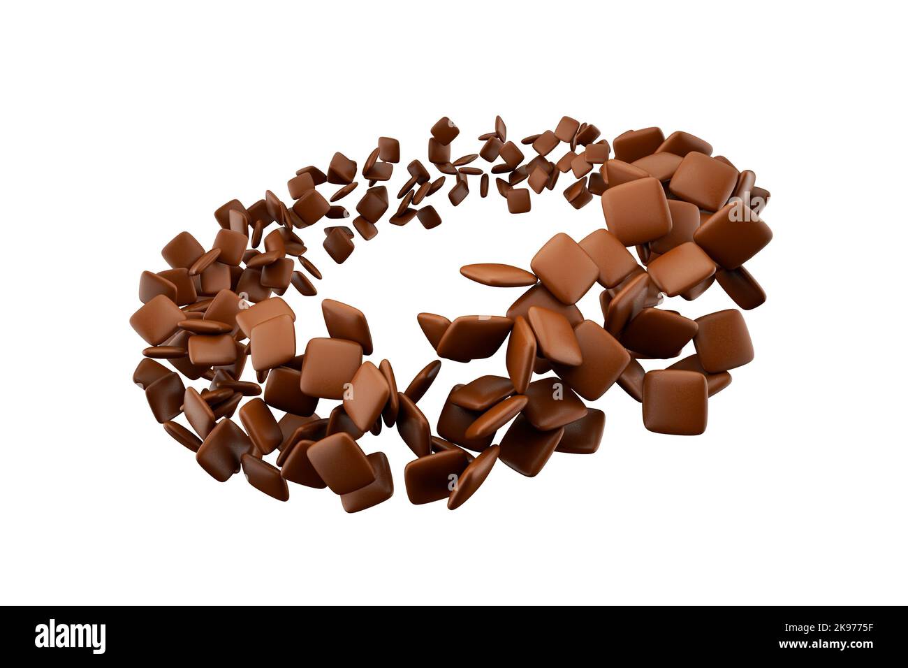 Brown Chocolate square shape candies flying around 3d illustration ...