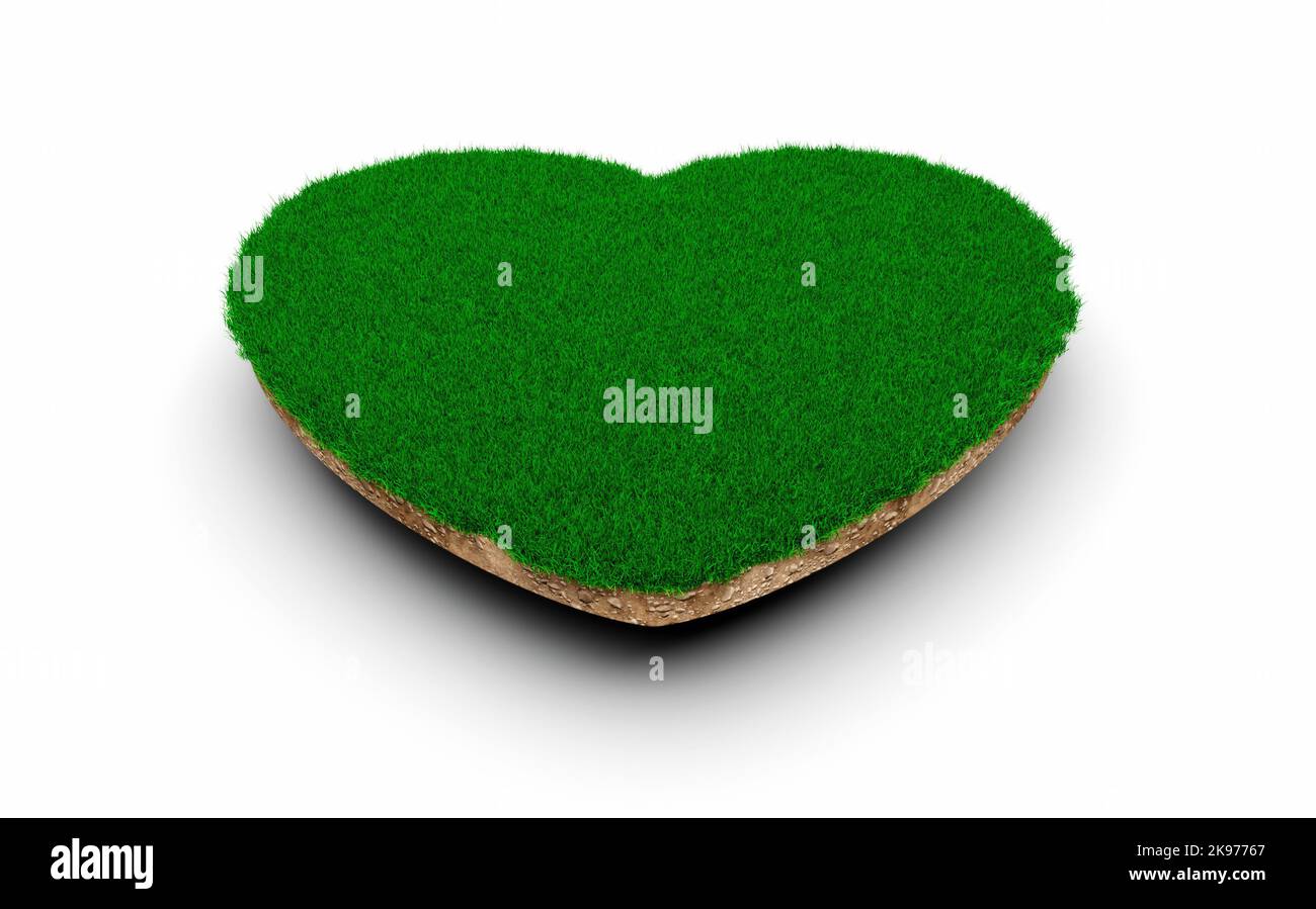 Heart shape soil land geology cross section with green grass, earth mud ...