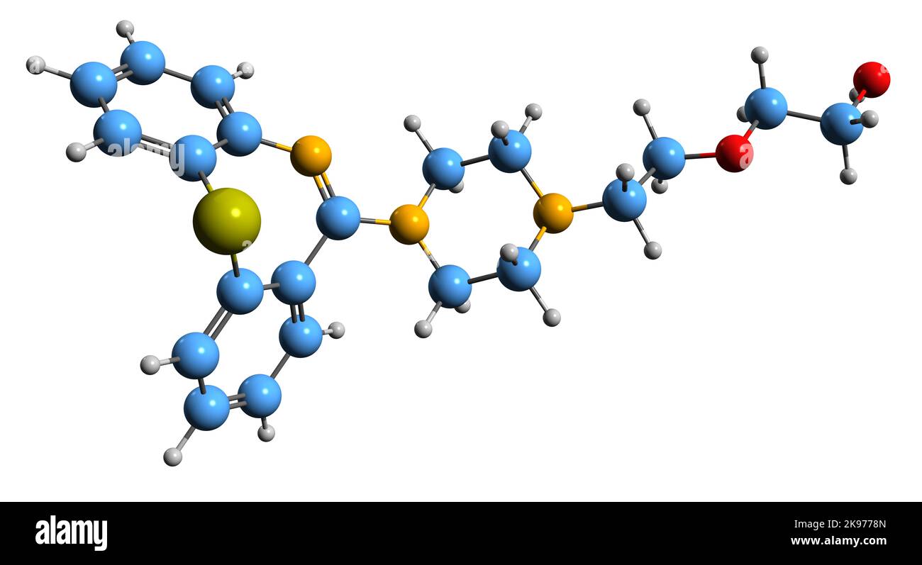 3D image of Quetiapine skeletal formula - molecular chemical structure ...