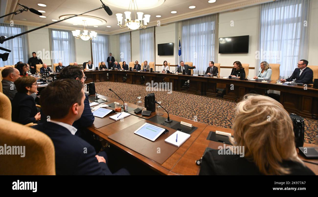 Quebec Premier Francois Legault, centre, presides over his first ...