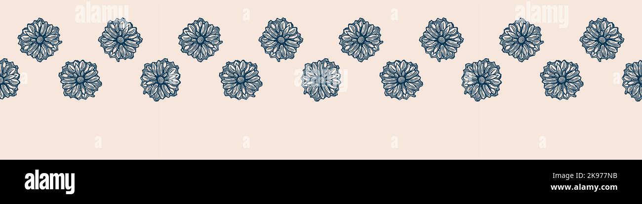 Retro floral seamless border. 70s style wildflower garden banner ...