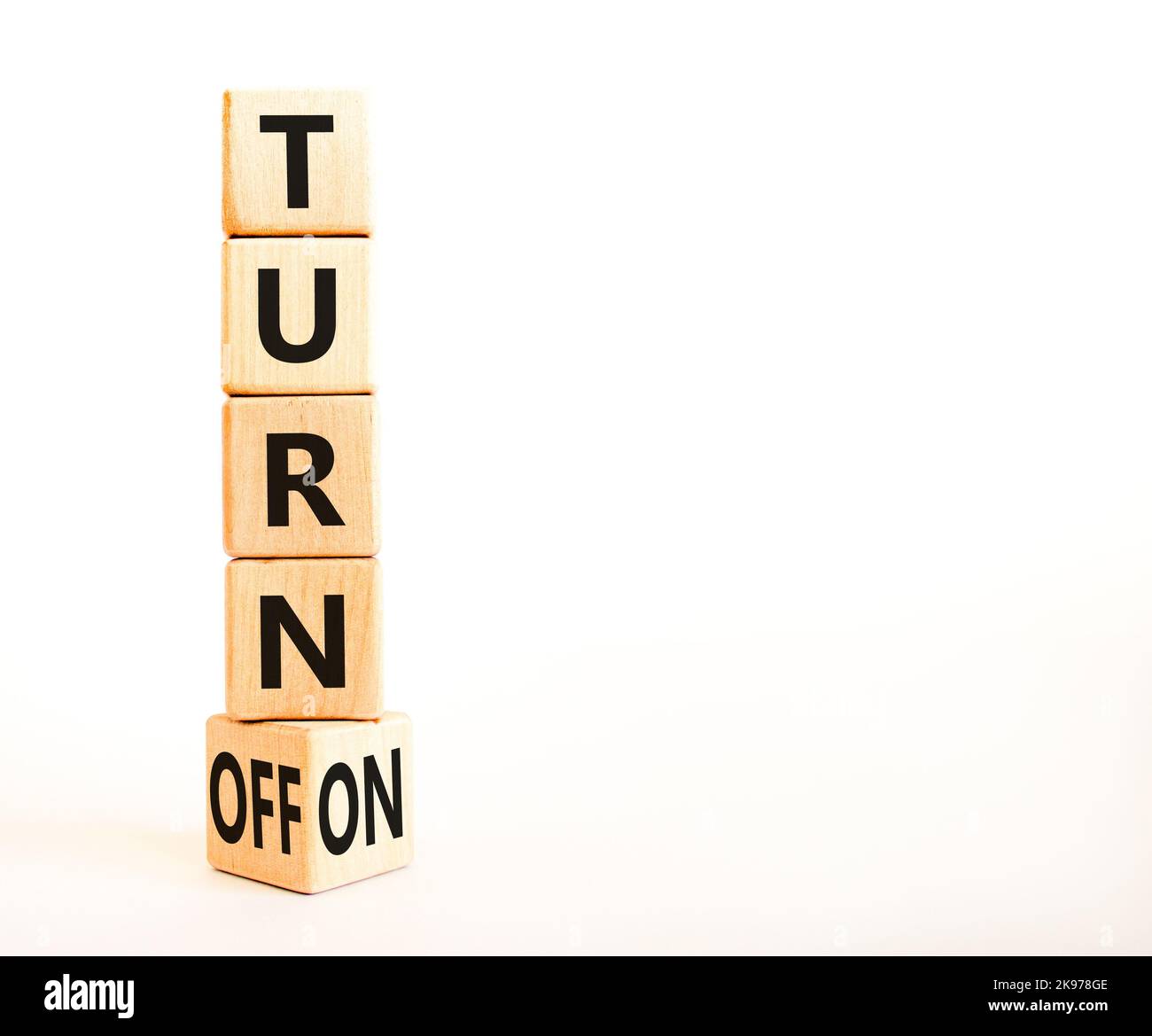 Turn on or off symbol. Concept words Turn off and Turn on on wooden ...