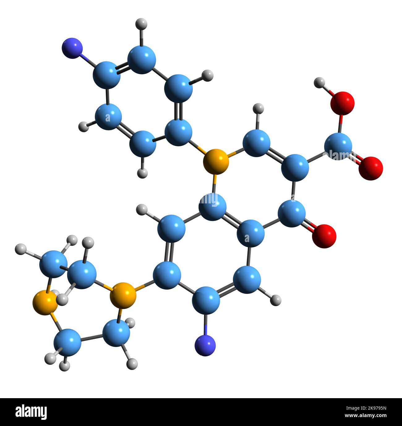 3D image of Sarafloxacin skeletal formula - molecular chemical ...
