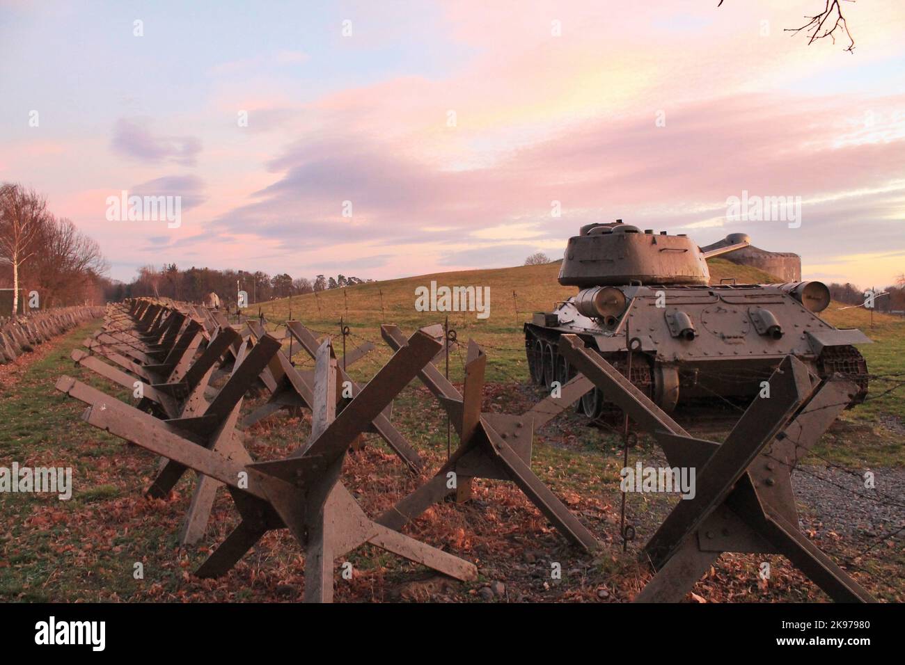 A tank during the sunset in Hlucin-Darkovicky Czechoslovak ...