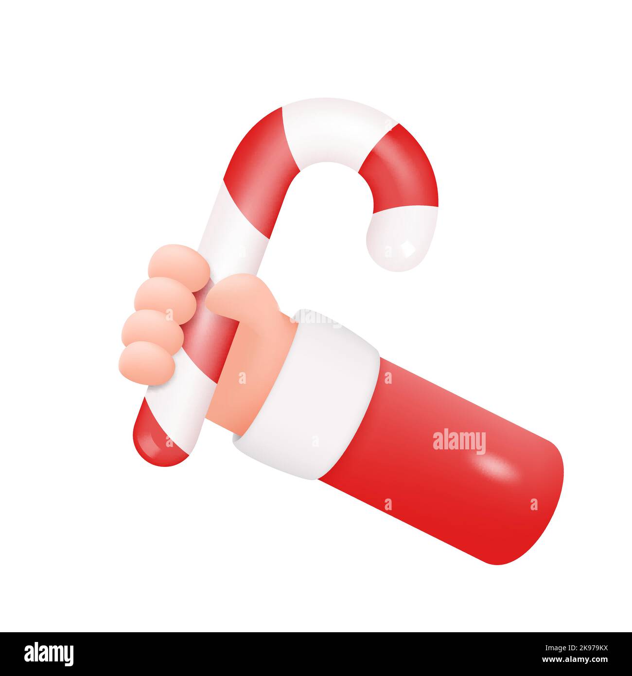 Santa Hand Holding Christmas Candy Cane Isolated on White Background ...