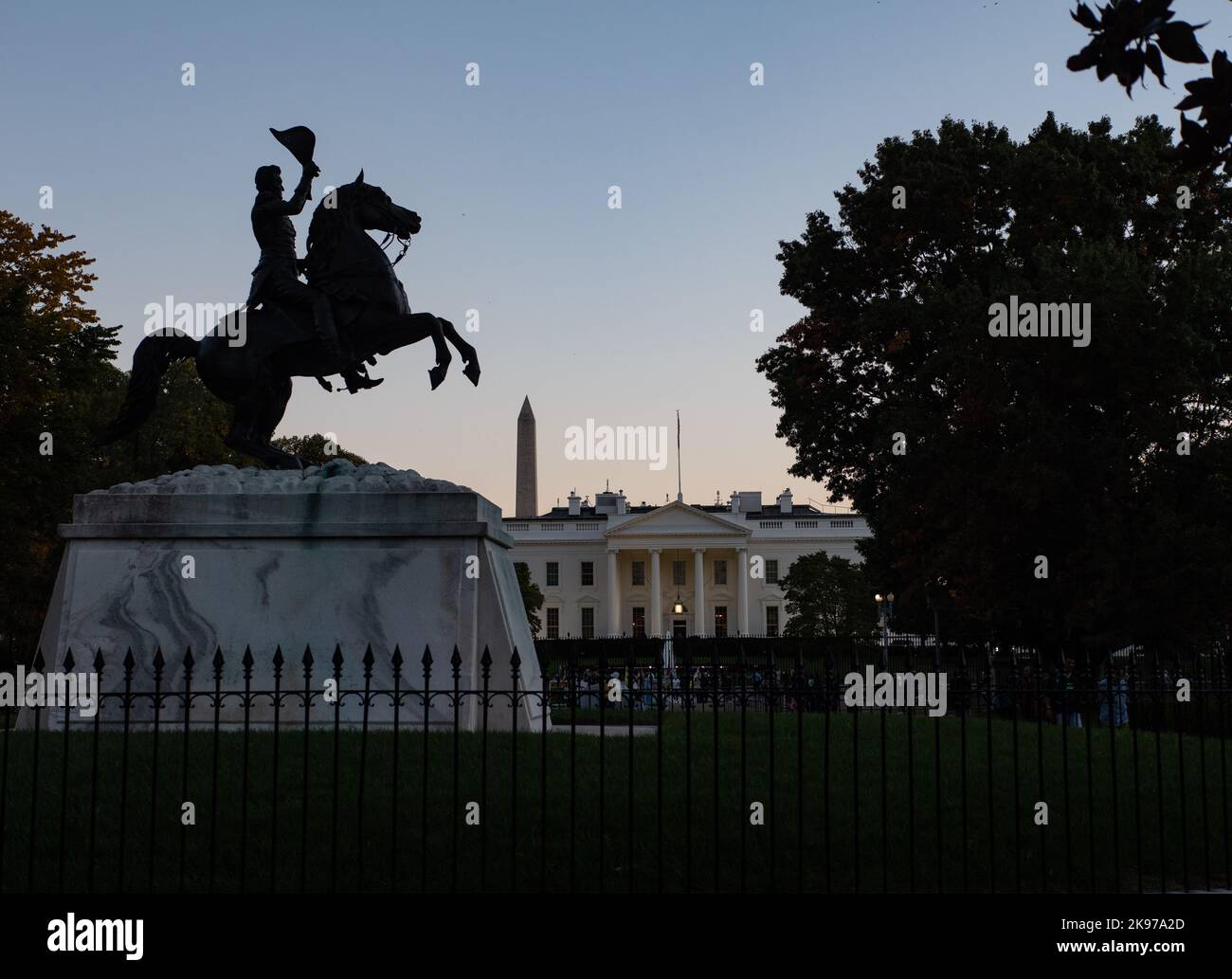 A bronze statue of Andrew Jackson in Lafayette Square overlooking The ...