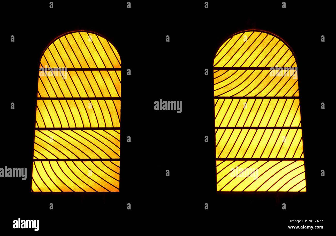 FRANCE. AVEYRON (12) CONQUES, ABBAYE STE FOY. STAINED GLASS PIERRE ...